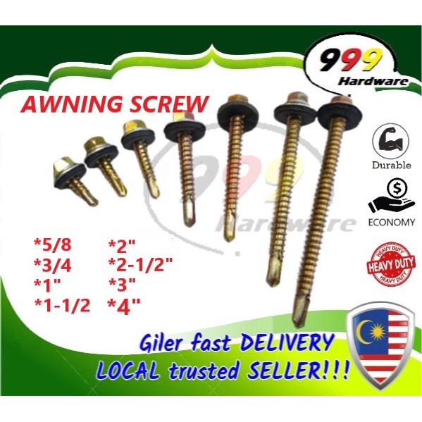 999 [10PC] SELF DRILLING SCREW WITH WASHER 天面罗丝 / AWNING SCREW / ZINC ...