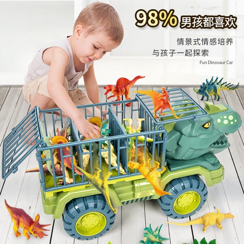 EXTRA Large Dino Cage Truck Transporter with 15 Dinosaurs Big Toy Car ...