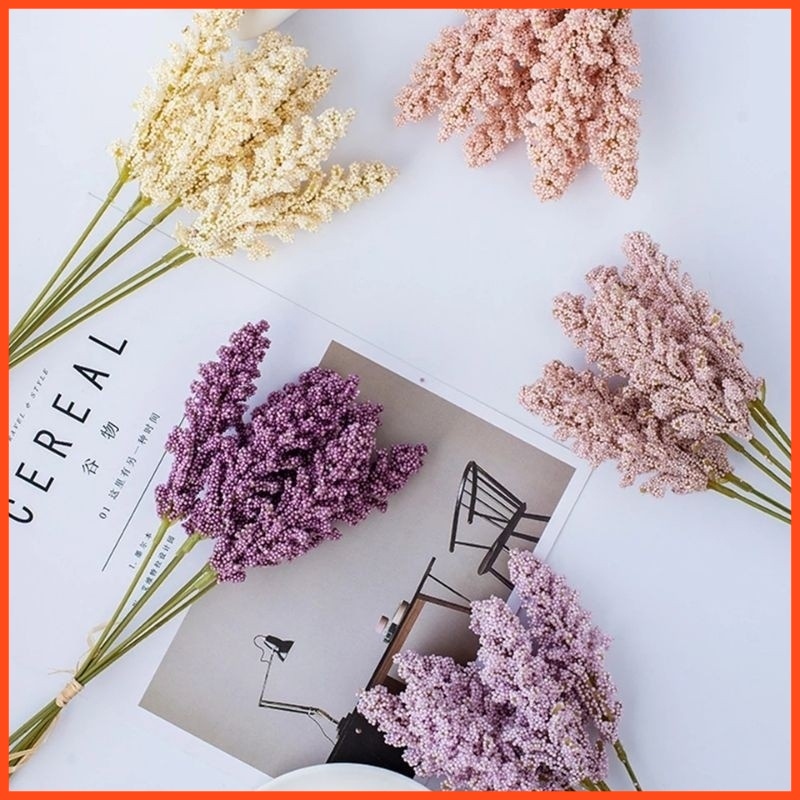 6pcs/lot Artificial Wheat Grain Flower Mini Foam Home Decor Wedding Fake Flower Bunga Hiasan ...