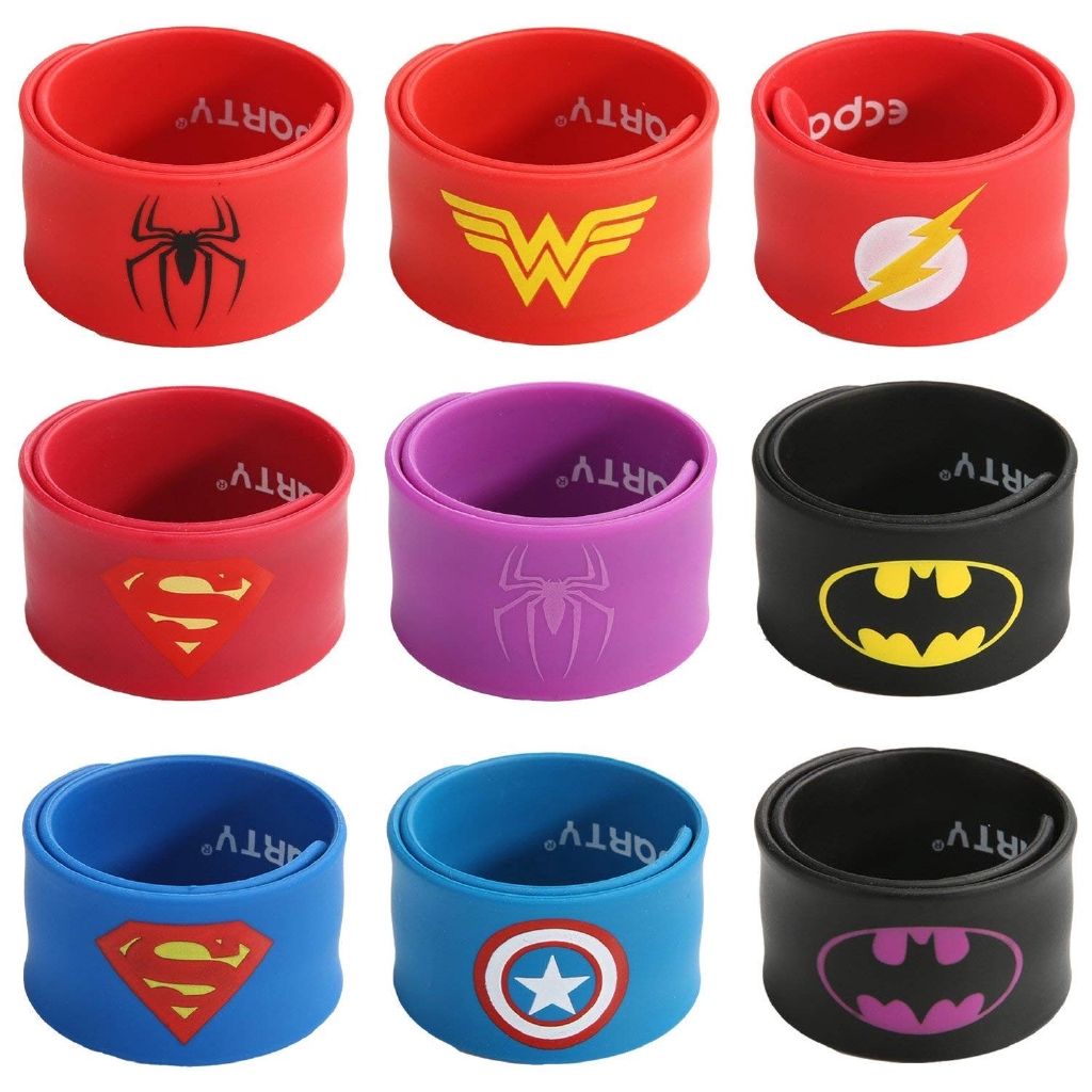 (READY STOCK) 9pc Superhero Slap Bracelet for Kids Boys Girls Birthday ...