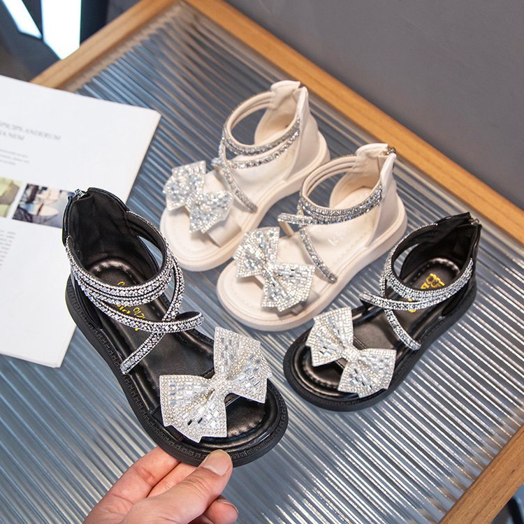 Girls' sandals for school, going out, princess-style bow-embellished ...
