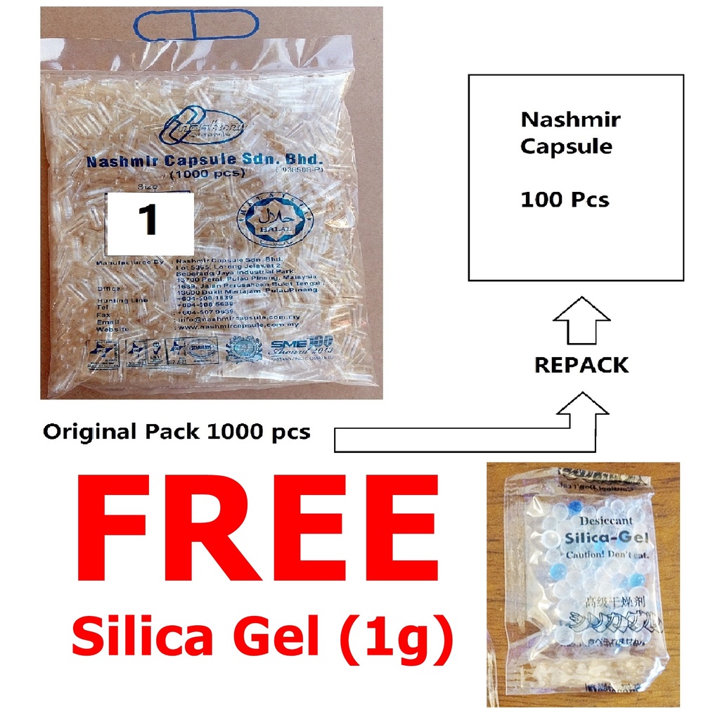Nashmir Empty Gelatin Capsule Size 1 (REPACK 100pcs) / Kapsul kosong ...