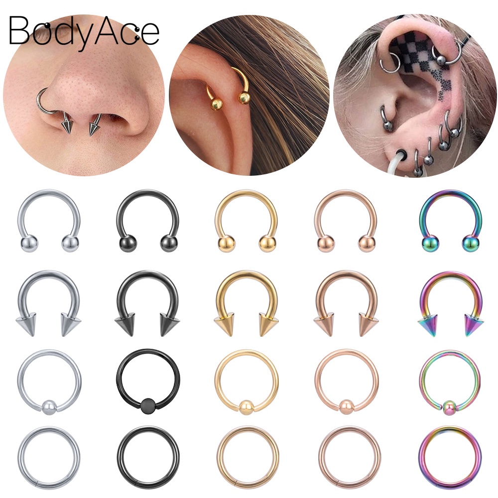 Bodyace 1 Pc Stainless Steel Nose Ring Labret Piercings Spike Septum ...