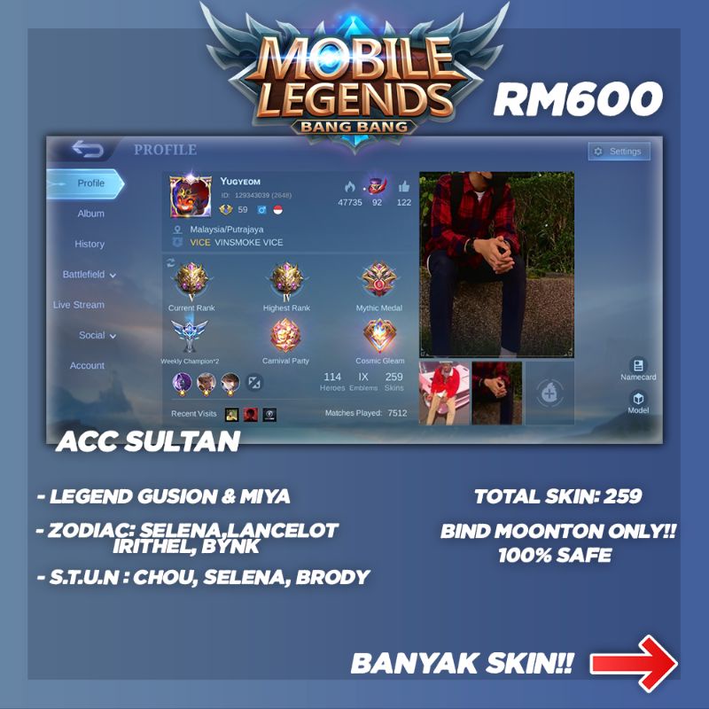 💎 Acc ML Sultan Untuk Dijual | Harga Tengah Discount🔥 | Shopee Malaysia