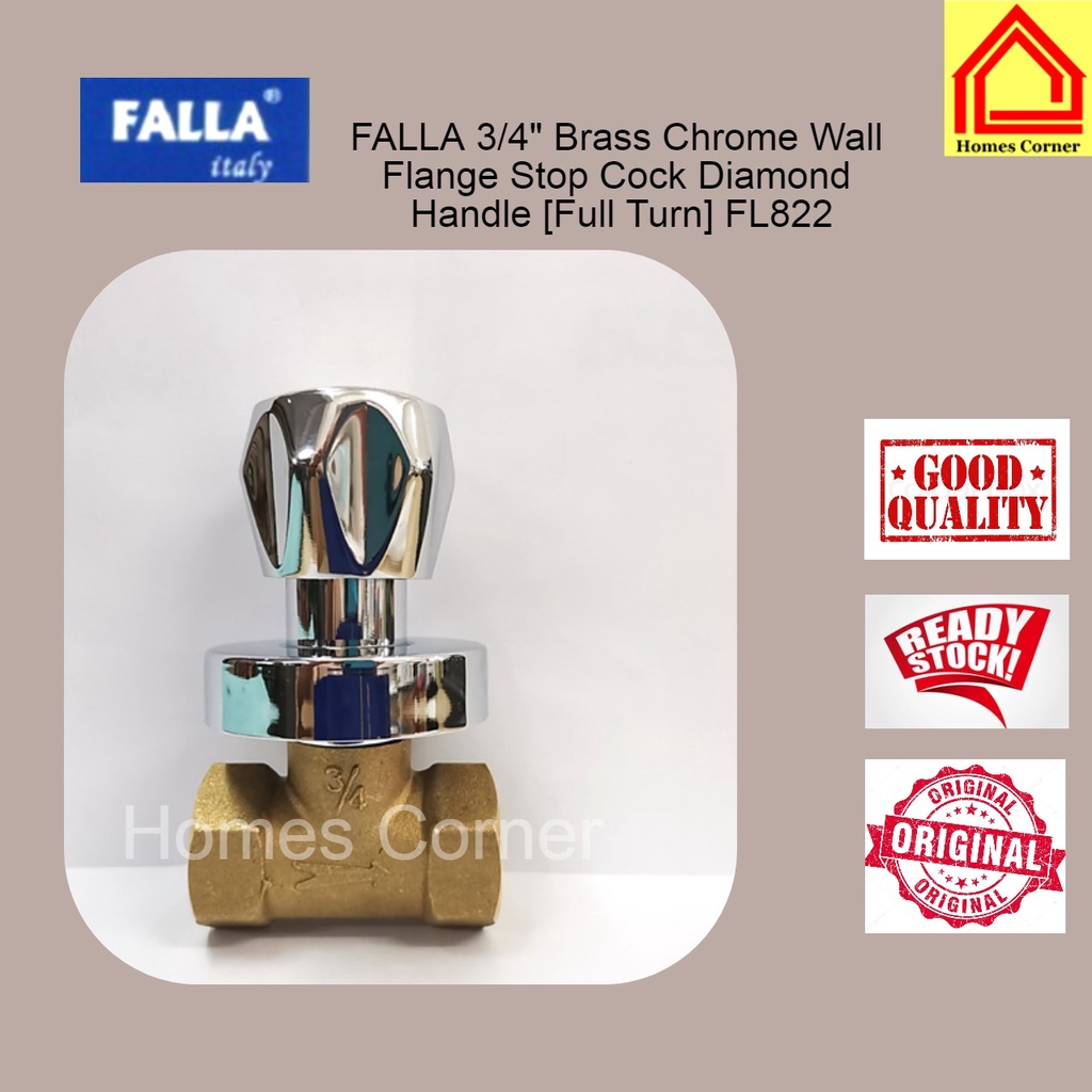 FALLA 3/4" Brass Chrome Wall Flange Stop Cock Diamond Handle [Full Turn ...