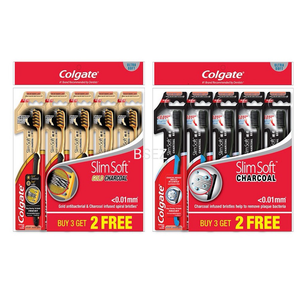 Colgate Slimsoft Charcoal / Charcoal Gold Toothbrush 1's/3's/5's ...