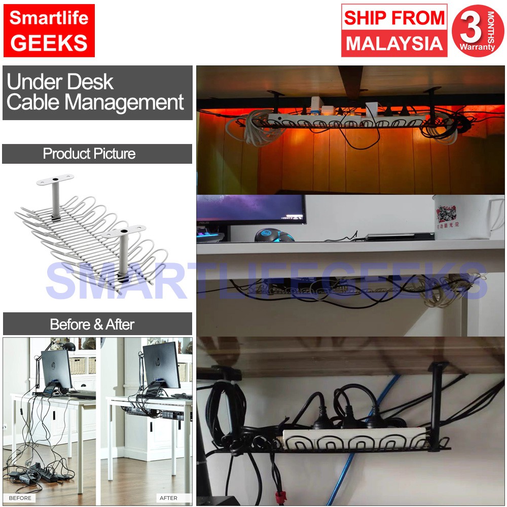 Stainless Steel Under Desk Cable Management Tray Organizer Computer ...