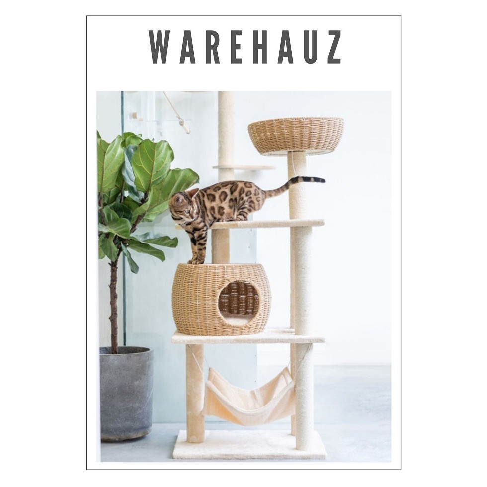 Cattail Weave Series Cat Climbing Post With Cat Condo & Top Perch ...
