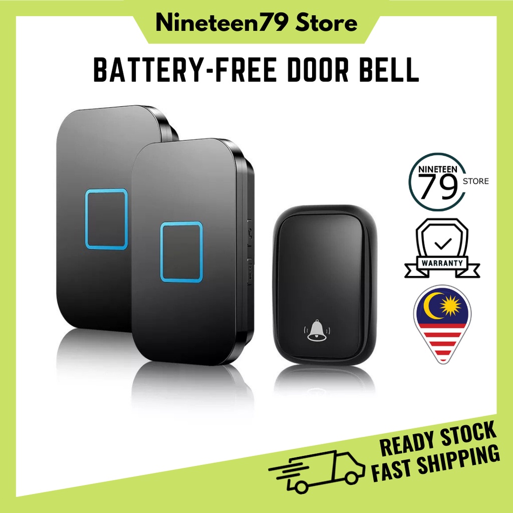 Batteryless Loceng Pintu Loceng Rumah Waterproof Wireless Door Bell LED ...