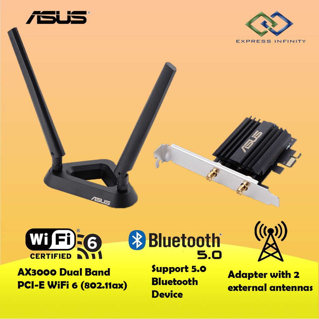 ASUS PCE-AX58BT AX3000 Dual Band PCI-E WiFi 6 Bluetooth 5.0 | Shopee ...