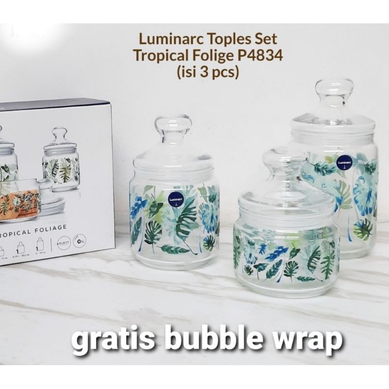 Luminarc Tropical Foliage Glass Jar Set 3pcs | Shopee Malaysia