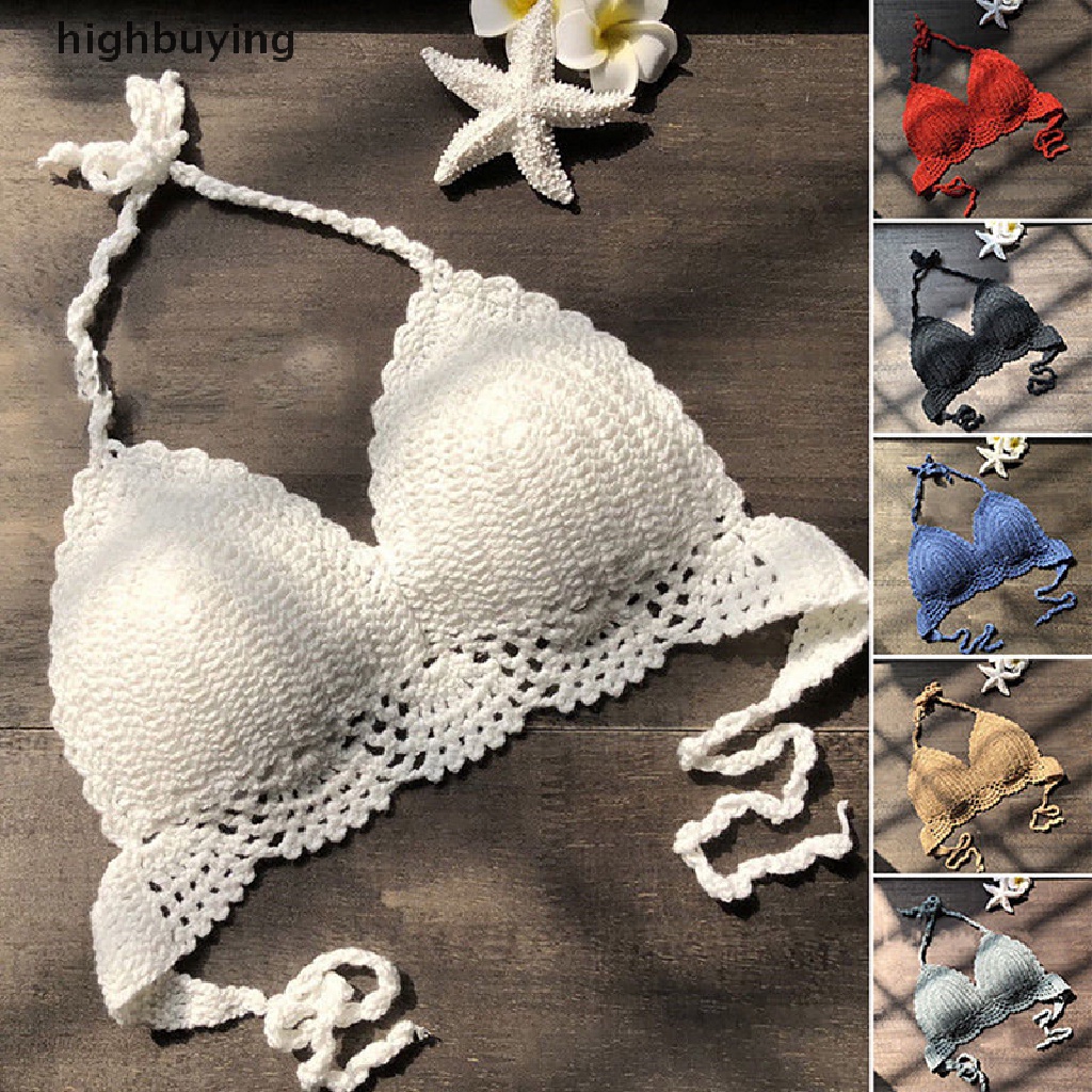 Hbmy Women Bikini Crop Top Crochet Boho Bralette Halter Cami Knitted