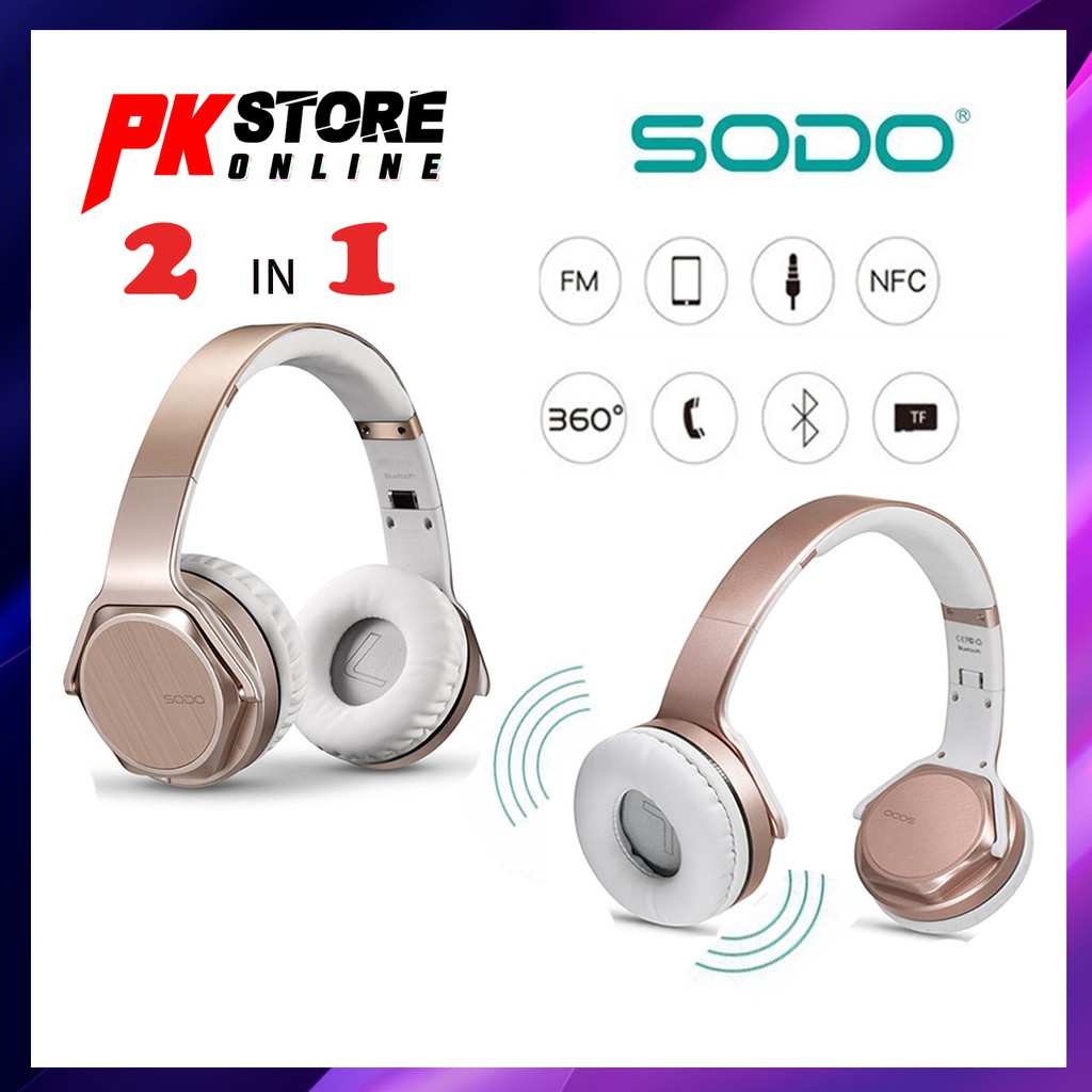 SODO MH3 2 IN 1 TWIST-OUT SPEAKER BLUETOOTH WIRELESS HEADPHONE (AUX TF ...