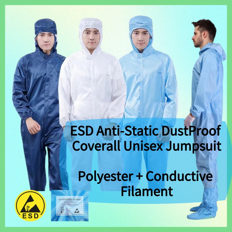 【EM008】(ESD Jumpsuit) Washable Cleanroom PPE Coverall Reusable Anti ...