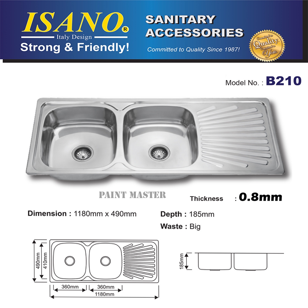 Isano Stainless Steel Double Bowl Sink with Strainer - B210 | Shopee ...