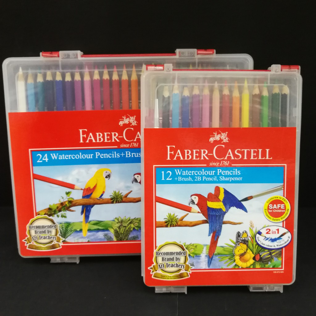 Faber Castell 12s 24s Watercolour Pencils Brush Coloured Pencil Pensel Warna Ready