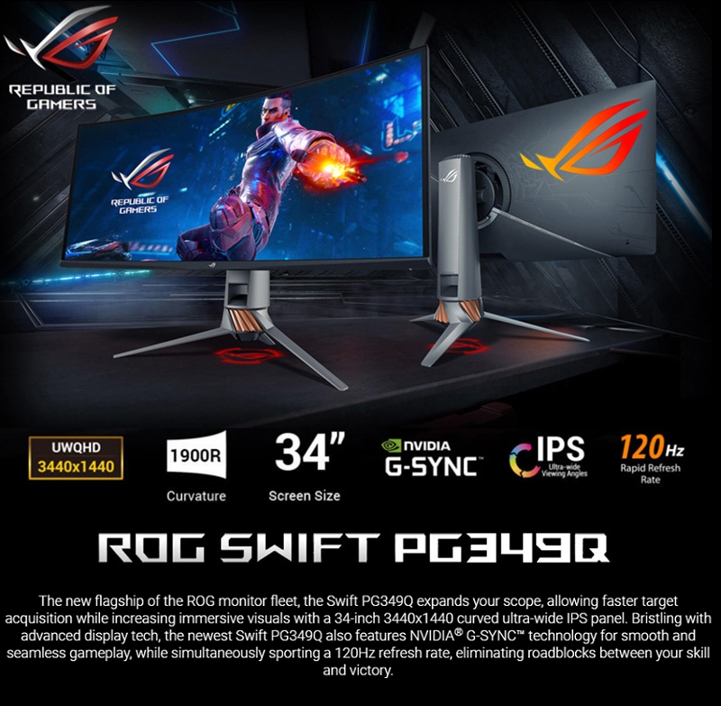 Asus Rog Pg349q Curved Fish Screen 34-inch 120hz Ultra-wide 2k Screen ...