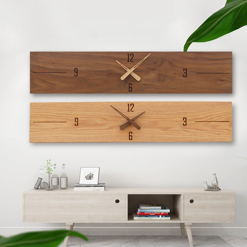 Jam Kayu Solid Wood Modern Rectangular Wall Clock Japanese Minimalist ...