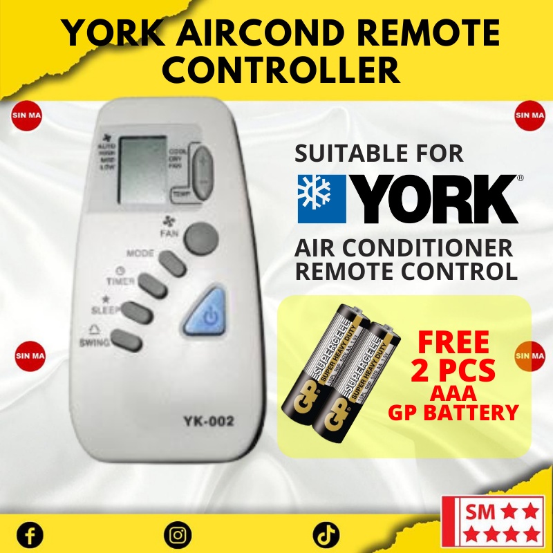 (FREE GP BATTERY) YORK Aircond Remote Control AIRCOND REMOTE CONTROL ...