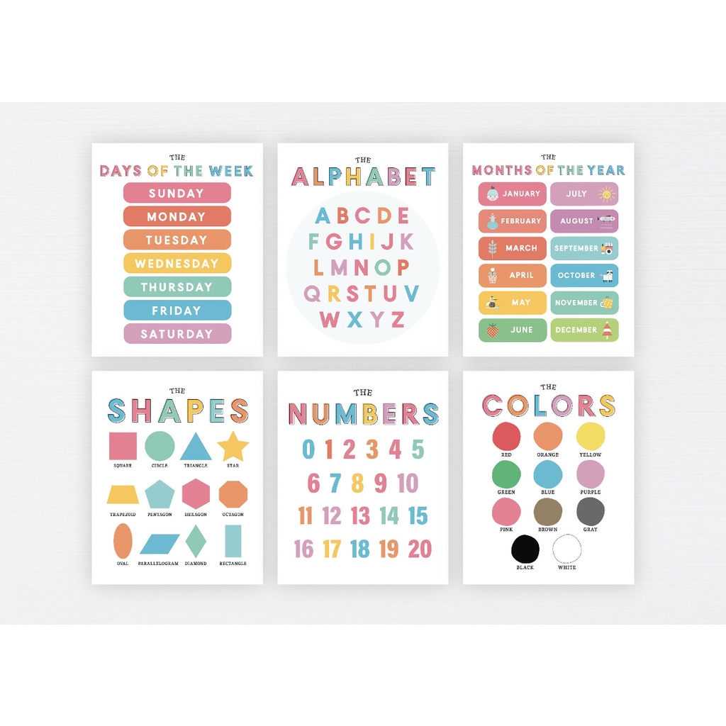 A4 Laminated (MAKAPAL)Education Learning Posters, Colors Shapes Numbers ...