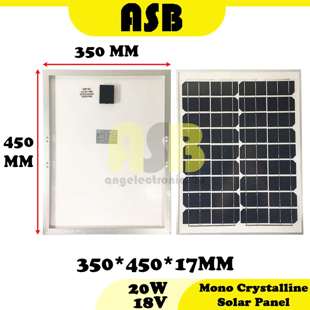 (1pc) Mono Crystalline Solar Panel 20W 18V ( XH-20W-18V ) ( 350*450*17 ...