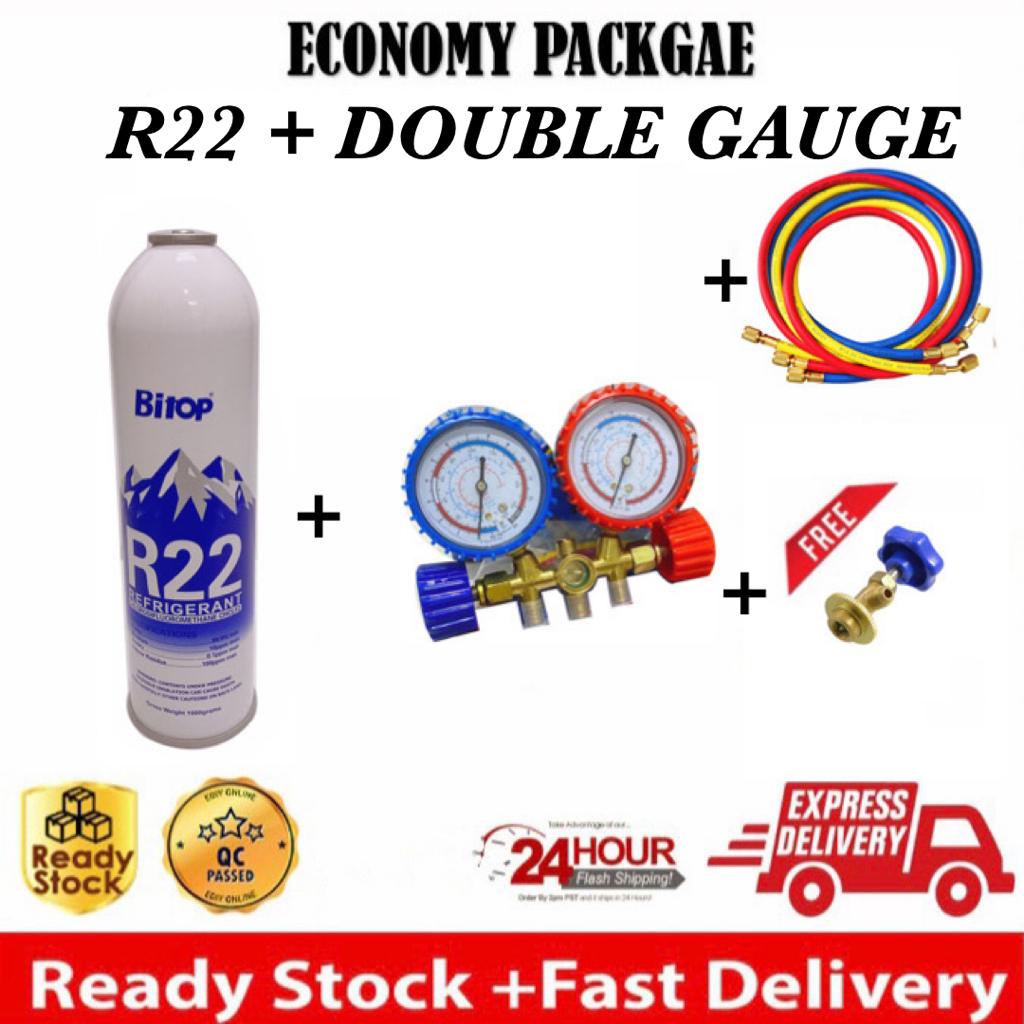 Double Manifold Gauge R32/R410a/R22/R134a Gas Meter Gas Gauge Topup Set ...