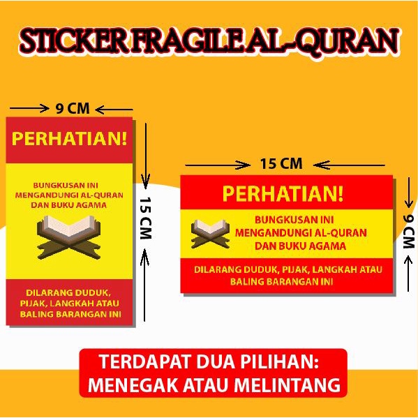 🔥BUY 100 GET 10🔥 STICKER FRAGILE AL QURAN, KITAB DAN BUKU AGAMA (15CM X ...