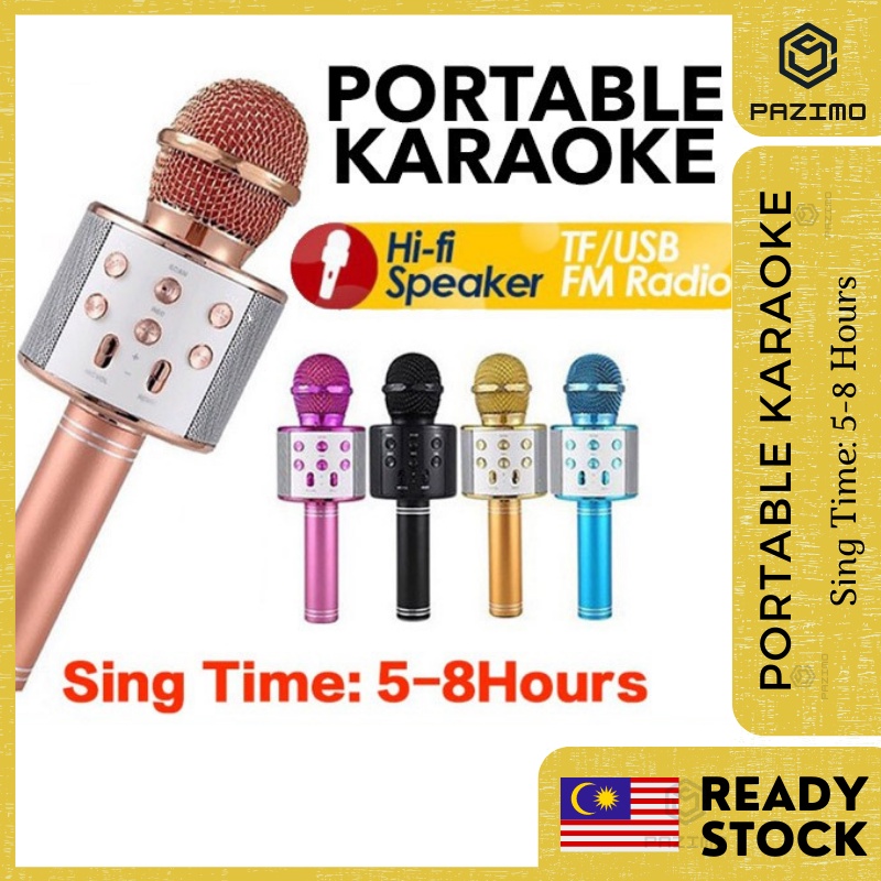 (Ready stock in Malaysia) WS858 Wireless Karaoke Microphone Mic Portable Bluetooth KTV Music ...