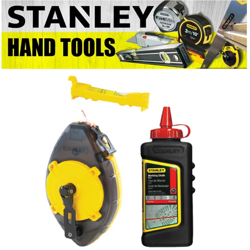 STANLEY POWERWINDER WITH RED CHALK AND LINE LEVEL 47-465 MEASURE TAPE ...
