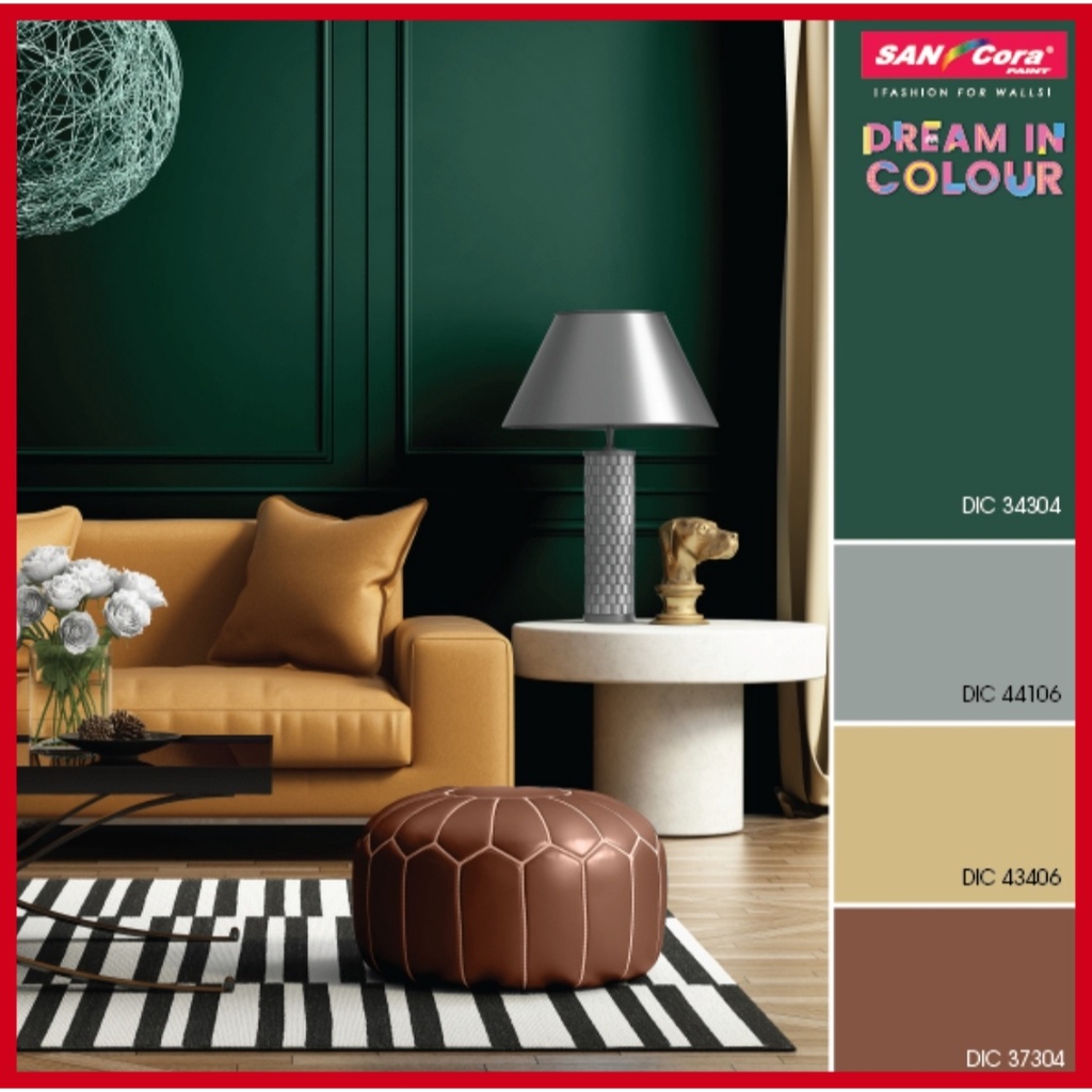 SANCORA DREAM IN COLOURS INTERIOR AND EXTERIOR WALL PAINT 5 LITER NO.27 EMERALD GREEN / HIJAU ...