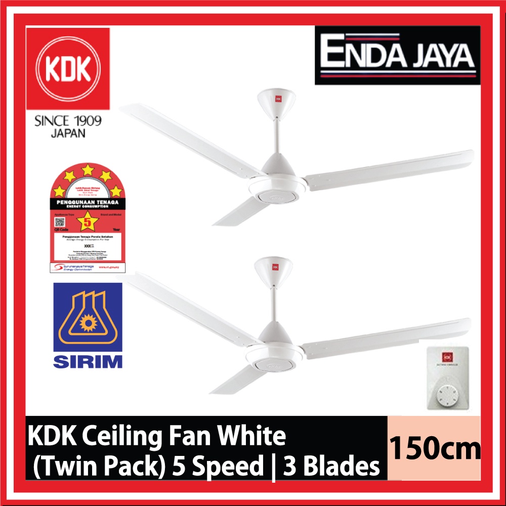 KDK K15VO Ceiling Fan 60 Inch White Twin Pack- 2 unit K15V0 | Shopee ...