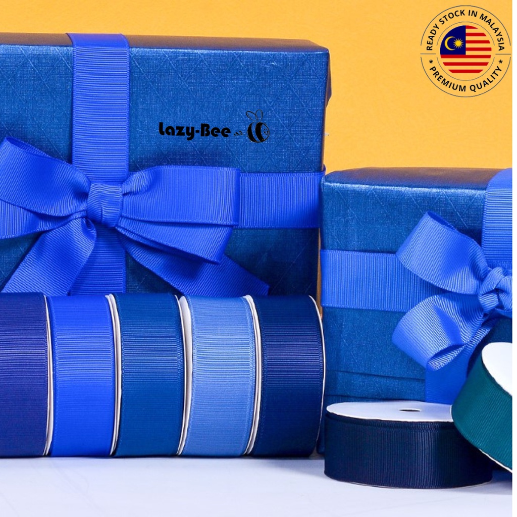 LAZY BEE 5 meter Navy Blue Royal Batik Blue Grosgrain Ribbon Reben Door ...