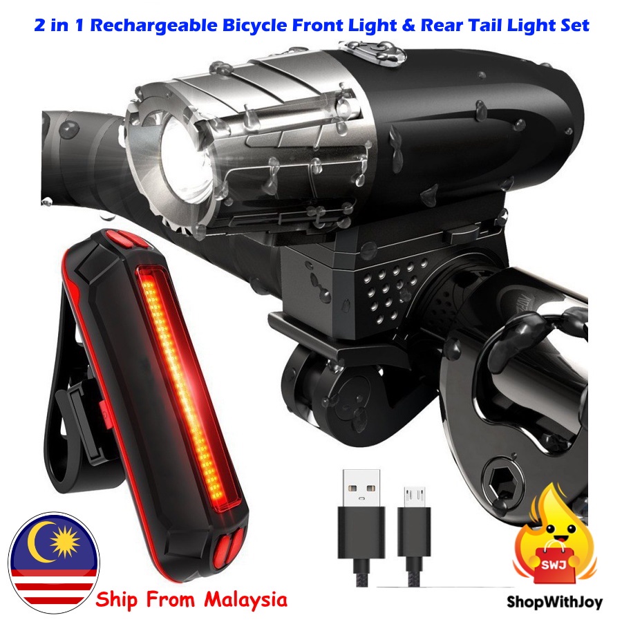 【SalesWithJoy】Rechargeable Bicycle Bike Front Light Rear Tail Light ...