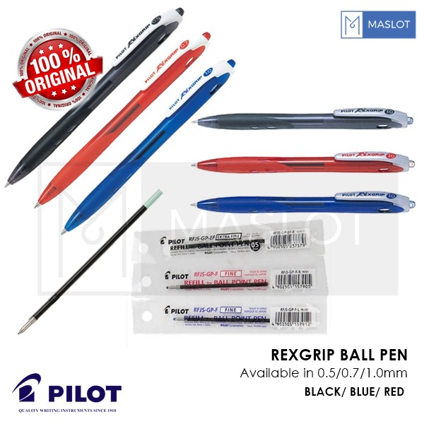 PILOT REXGRIP Ball Point PEN / REFILL 0.5/0.7/1.0mm (BLACK/ BLUE/ RED ...