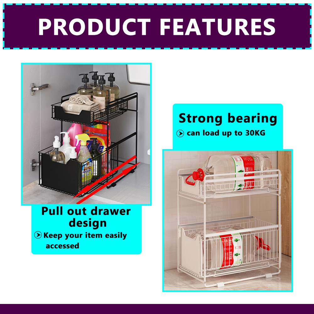 Storage Rack 2 Tier With Pull Out Drawer Design Space Saving Kitchen ...