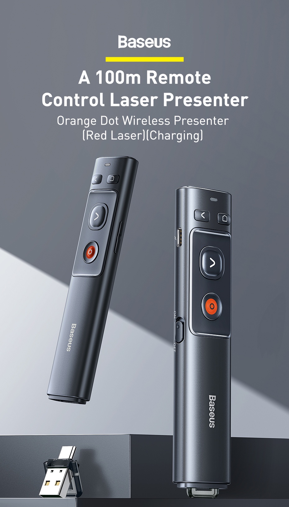 Baseus Presenter Wireless Remote Controller 2.4GHz USB&USB C Laser ...