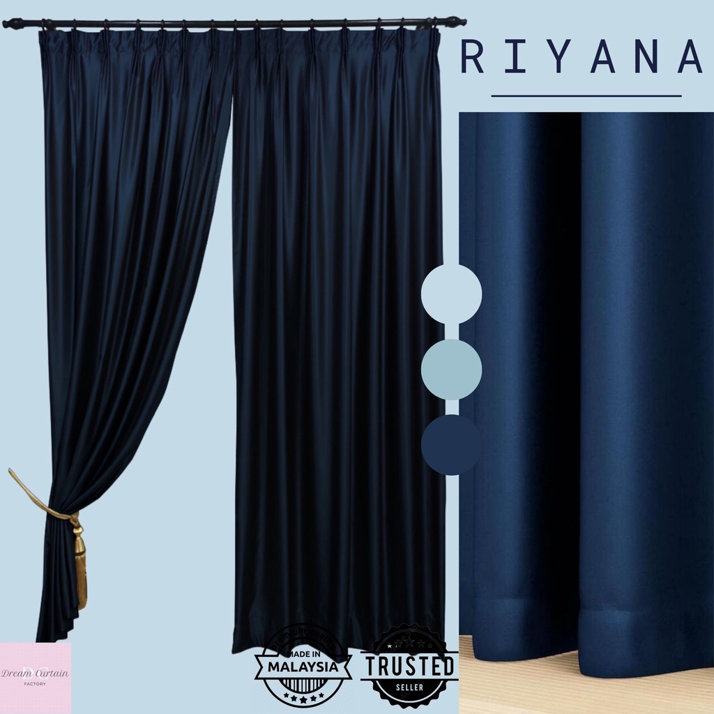 RIYANA DARK BLUE READYSTOCK langsir semi blackout material plain ...