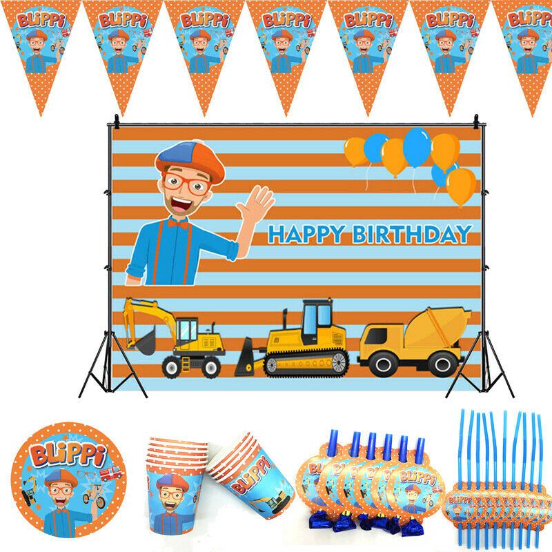 Toy Blippi Charming Paper Cups Plates Banner Straw Decor Kids Balloon ...