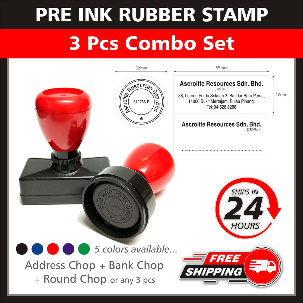 Rubber Stamp / Pre Ink Rubber Stamp / Self Ink Rubber Stamp / 3 pcs ...