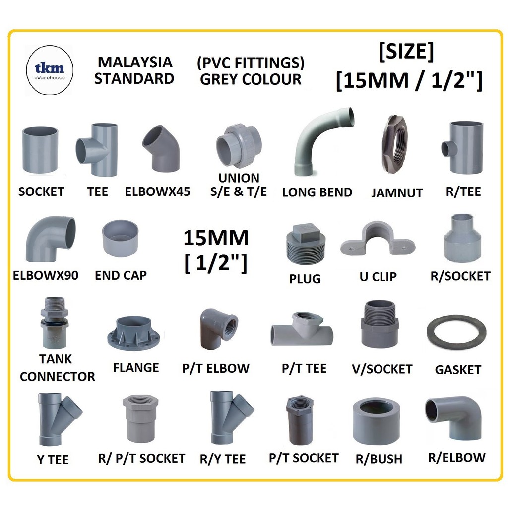 uPVC Fitting 1/2" 15mm Tee Plug Elbow Tank connector End Cap Valve Socket PT Elbow Class D Grey ...