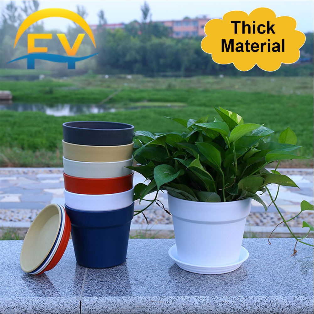 FY Plastic Flower Pot Pasu Bunga Plant Pot w Tray Nursery Garden Indoor ...