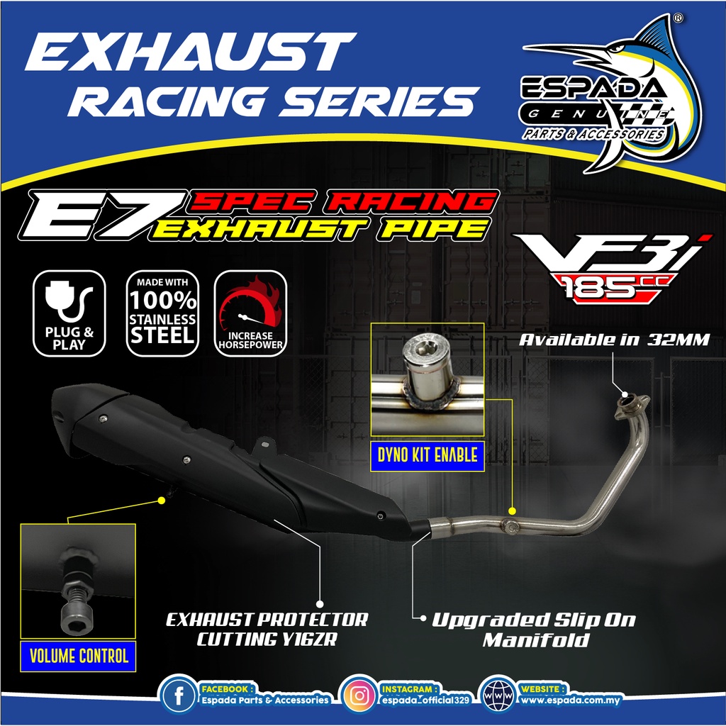 SYM VF3I Exhaust Standard Racing (ESPADA) 32MM 35MM E4 / E5 / E6 / E7 | Shopee Malaysia