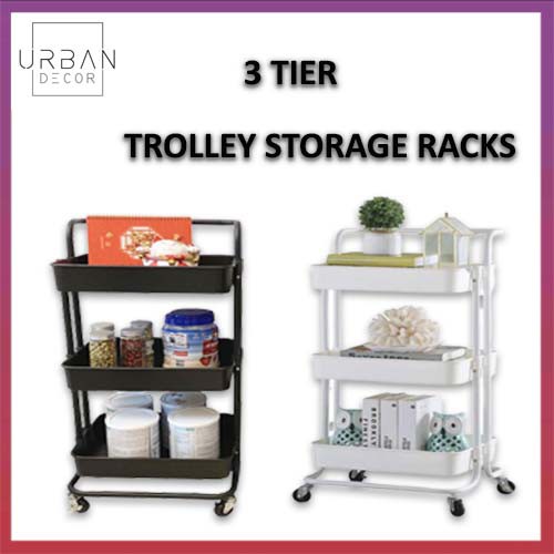 URBAN DECOR 3 TIER TROLLEY STORAGE RACKS OFFICE SHELVES BOOK SHELVING ...