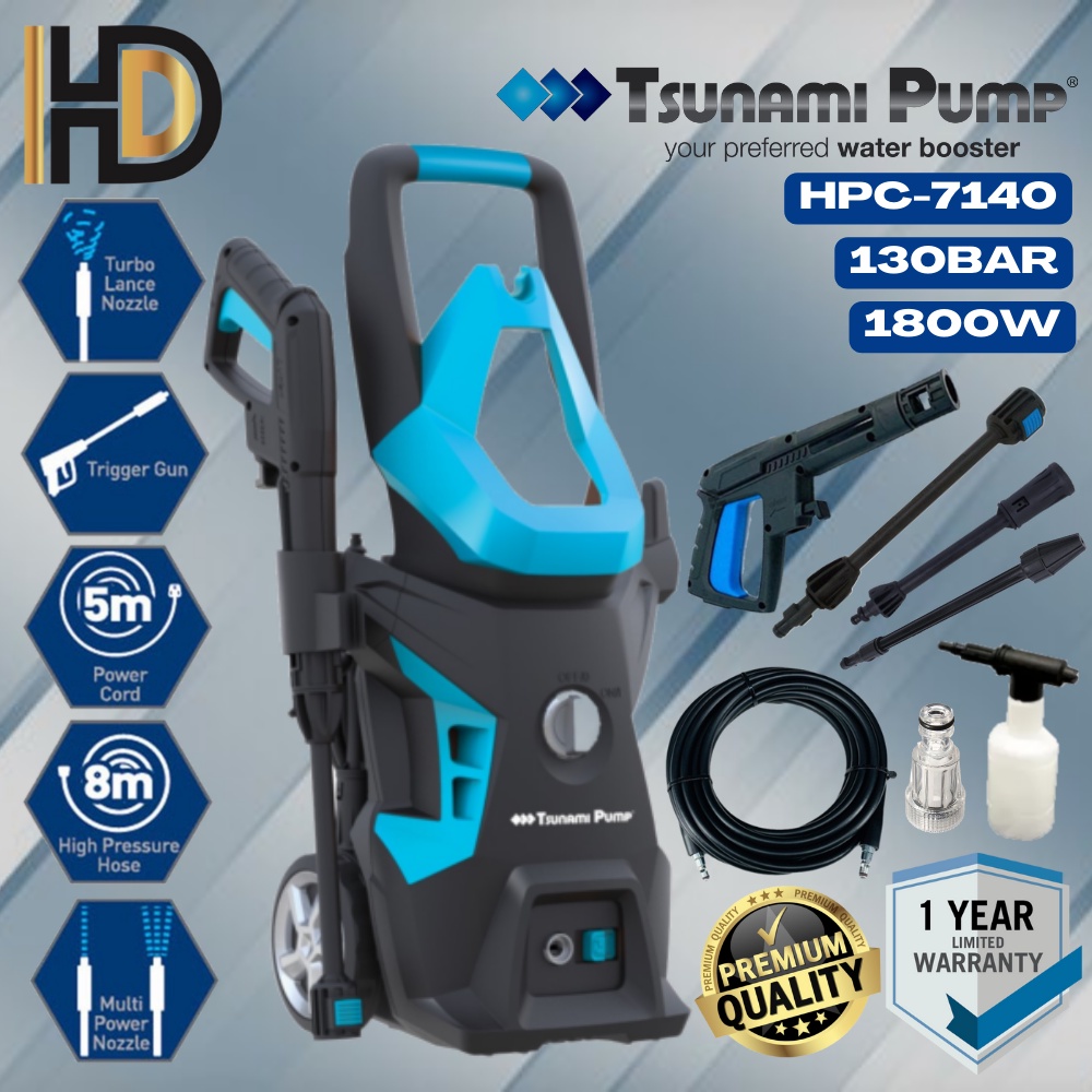Tsunami Water Jet HPC7140 140BAR High Pressure Washer Water Jet 1800W / Car Wash Machine / Water ...