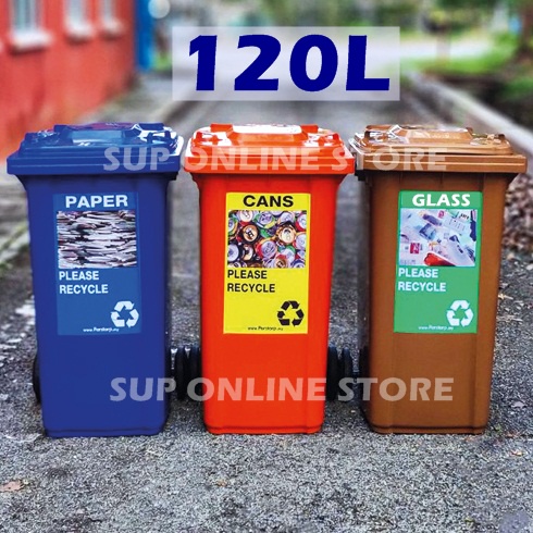 Recycle Garbage Bin With Wheel / Biohazard Green Mobile Garbage Waste ...