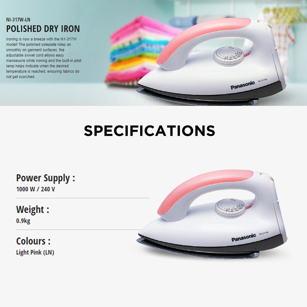 PANASONIC IRON SETERIKA NI-317W POLISHED IRON (1000W, 0.9KG) NI-317W-LN ...
