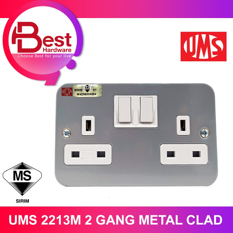 BEST HARDWARE - UMS 2213M 13A 2 Gang SP Switched Socket Outlet METAL ...
