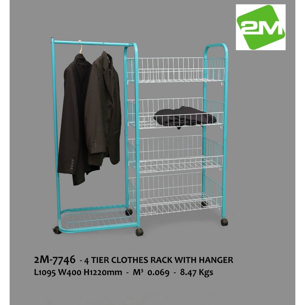 4 TIER CLOTHES RACK WITH HANGER RACK WITH WHEELS/ RAK 4 TINGKAT ...