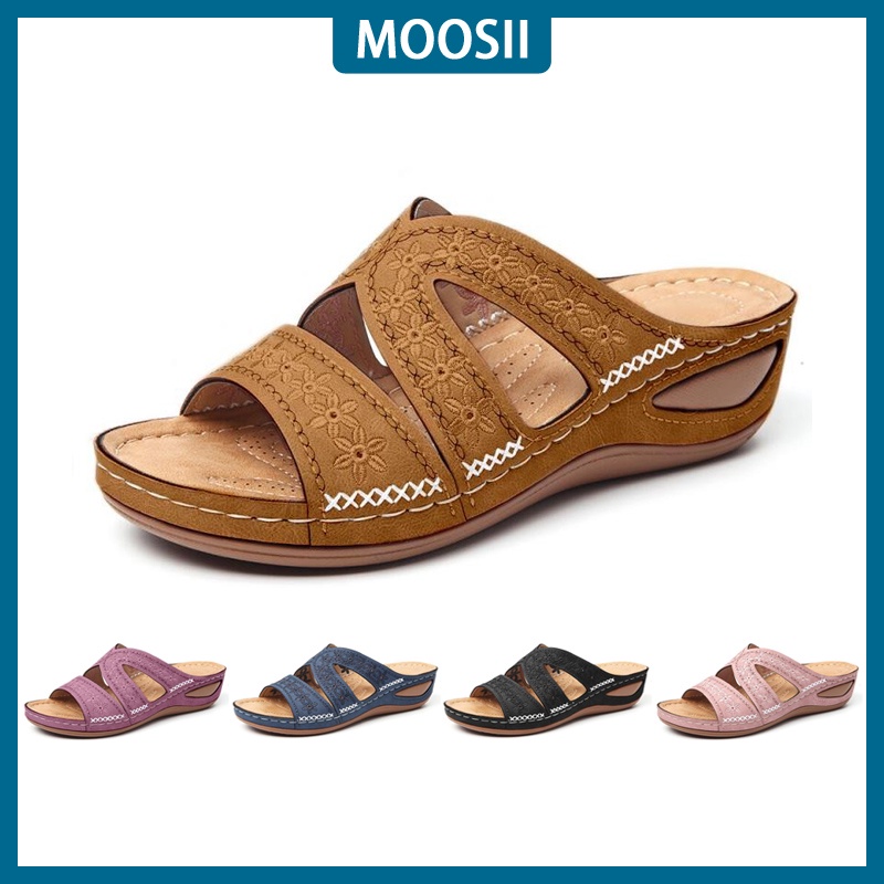 MOOSII Women's Sandals Retro Women's Wedge Shoes Hollow Flower Leisure ...