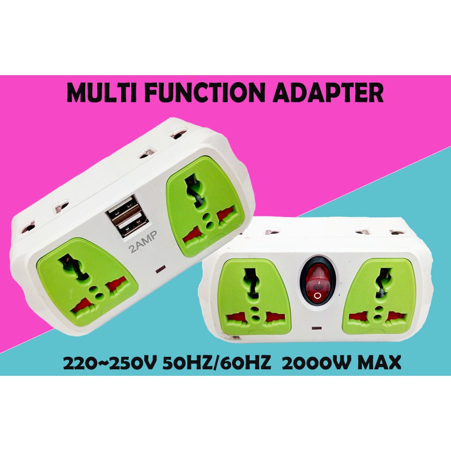 Portable Plug Socket Adapter Adaptor Dual USB Switch Charging Port ...